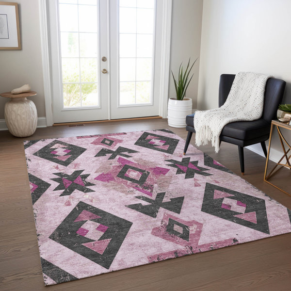 Bungalow Rose Machine Washable Indoor/Outdoor Xhevrie Pink Rug - Wayfair Canada